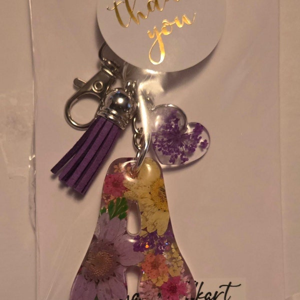 Custom Purple Flower Resin Keychain, Personalized Pressed Dried Floral ...