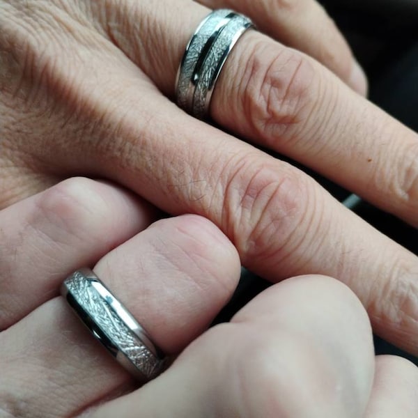 Tungsten Couple Rings - Meteorite Wedding Bands Set - Tungsten Wedding ...