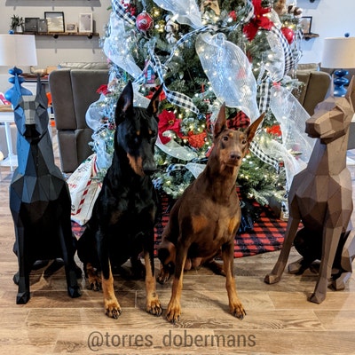 Sitting Doberman Statue 3D Metal Art Decor Decorative Metal Doberman ...