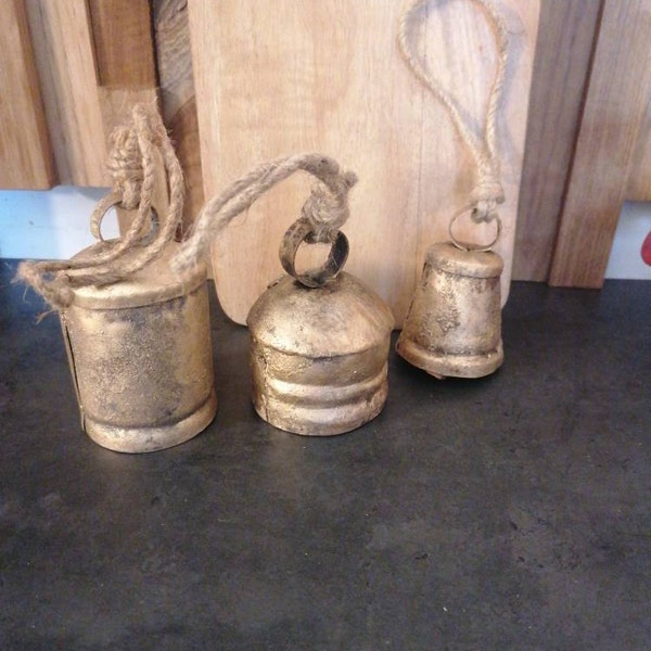 Bells on String With BLUE Ceramic Beads, Rustic Windchime, Vintage Cow ...