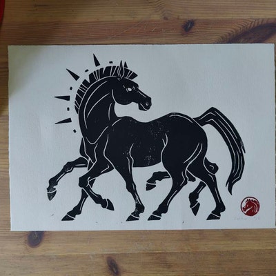 Linocut Print Original Sword & Tiny Dragon Ivory or Sun Paper - Etsy