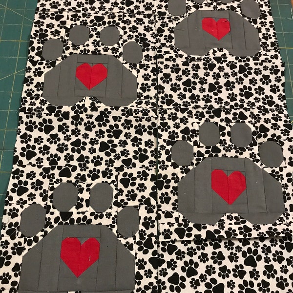 Love and Pawprints Dog / Cat Pet Paw With Heart Animal PDF Quilt Block ...