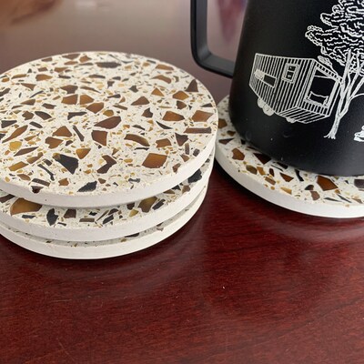 Bright Green Terrazzo Coasters Set of 4, Outdoor Décor, Emerald Bottle ...