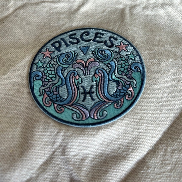 Zodiac Iron on Patch - 70s Art Nouveau Boho Embroidered Patches - Aries ...