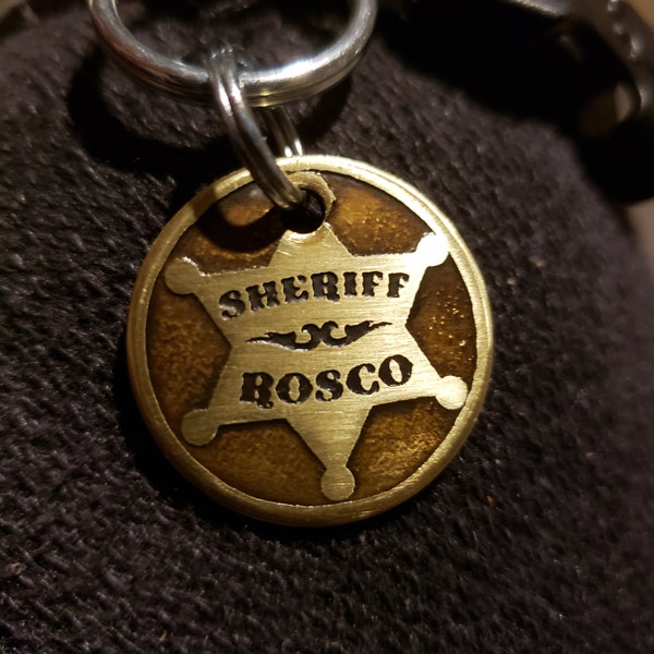 Personalized Dog ID Tag - Sheriff Badge - Star - Brass - Handmade - Dog ...