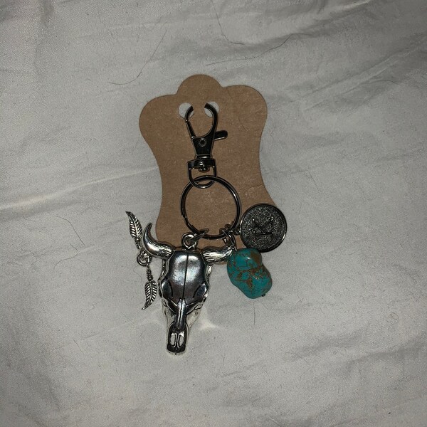 Boho Bull Keychain, Western Style Keychain, Handbag Charm, Cowboy ...