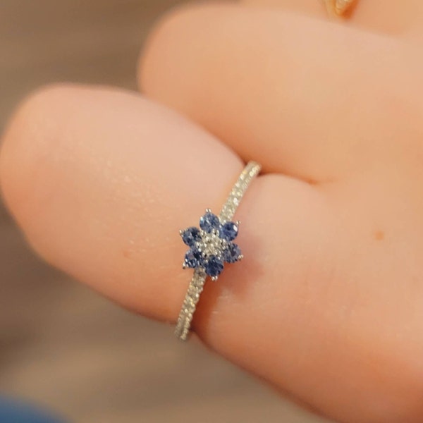 Aquamarine Dainty Ring, Gold Minimalist Ring, March Birthstone Ring, Sterling Silver Ring, Thin ...