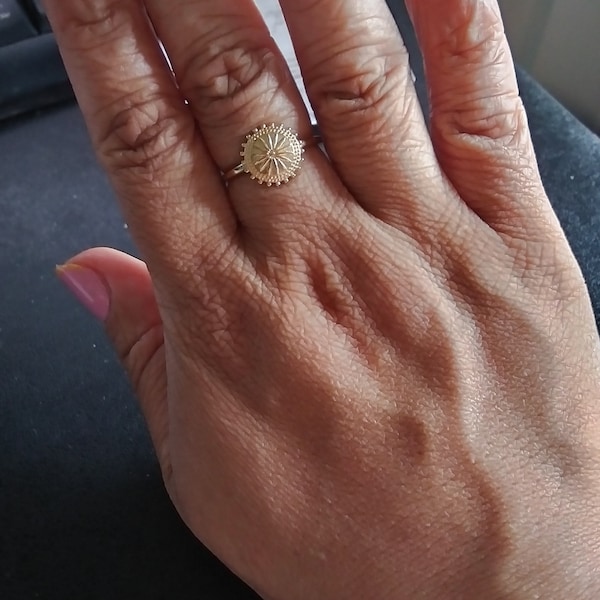 Gold Sun Shape Ring, Beautiful Sun Rays Polished Silver Ring, Cute ...