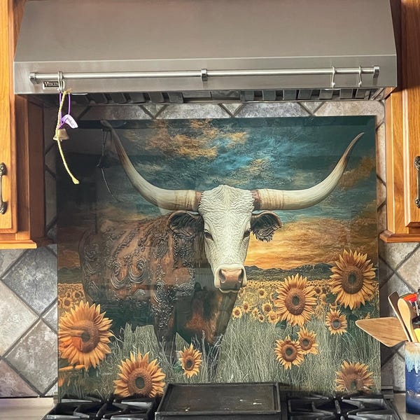 Western Glass Backsplash, Tempered Glass Backsplash, Rustic Kitchen ...