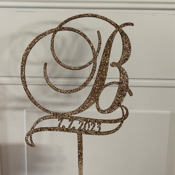 Initial Cake Topper, Elegant Cake Topper - Personalized Letter Topper ...