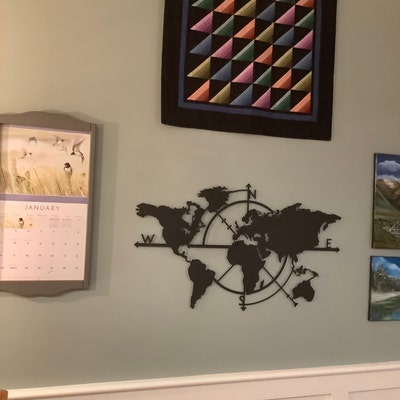 Metal World Map Compass, Metal Wall Decor, Art Work, World Map Wall Art ...
