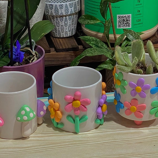 Retro Eclectic Colorful Planters/ Cute Ceramic Planter/ Rainbow Pot ...