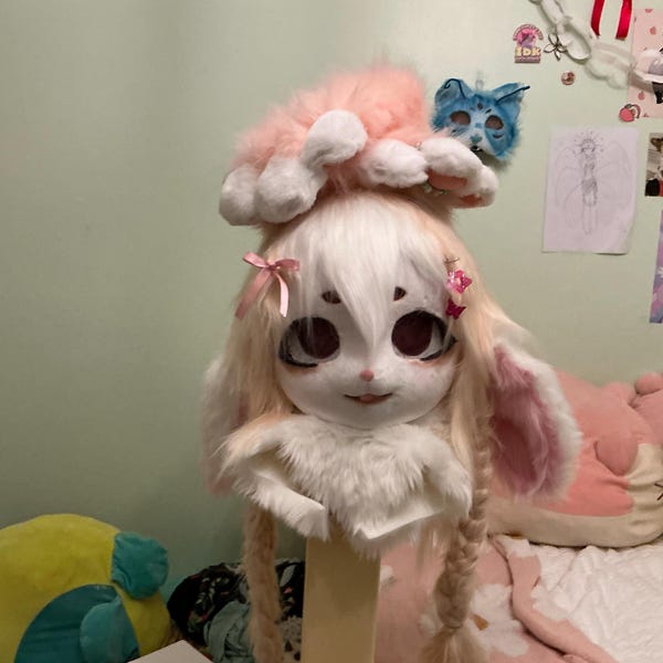 Kig Head Fursuit Furry Head Japan Style,white Cat Mask, Mask King Cat ...