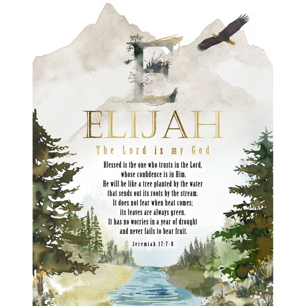 Elijah Name Meaning Wall Art,jeremiah 17:7-8 Custom Biblical Name ...