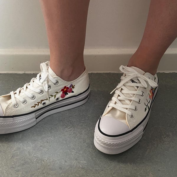 Embroidered Converse Low Tops, Custom Embroidered Platform Converse for ...