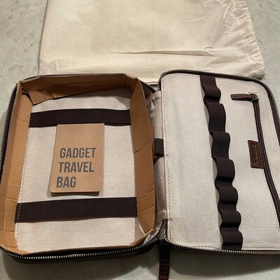 Brown Leather Travel Tech Organizer Men, iPad Case, Electronics Cables ...