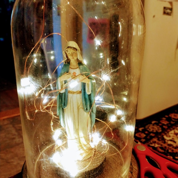 Virgin Mary Table Lamp Featuring an LED String of Fairy Lights in a ...