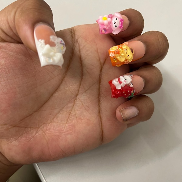 Black French Tip Kawaii Junk Nails Junk Nails Short Duck Kawaii Style ...