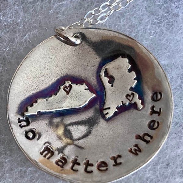 Two State or Countries on One Disc Pendant in Copper or Sterling Silver ...