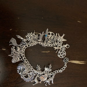 Pagan Wiccan Witch's Charm Bracelet, Loaded Silver Plated Bracelet ...