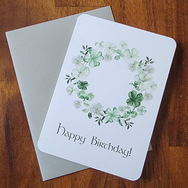 Printable Card Irish Birthday Greeting Card - Shamrock Wreath Artwork ...