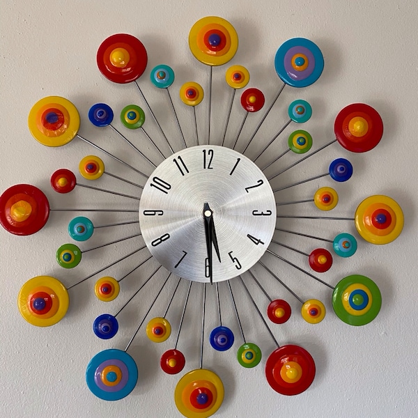 Mid Century Modern Starburst Wall Clock: 17in X 17in With Drops - Etsy