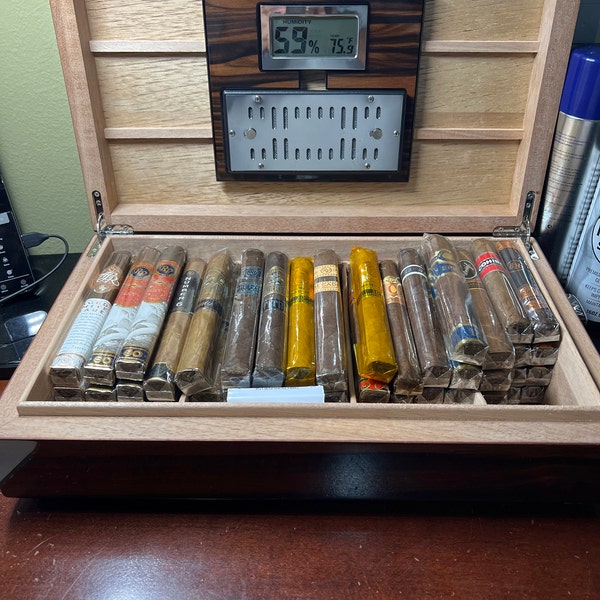 Navy Desktop Cigar Humidor W/ Humidifier & Hygrometer (custom Name ...
