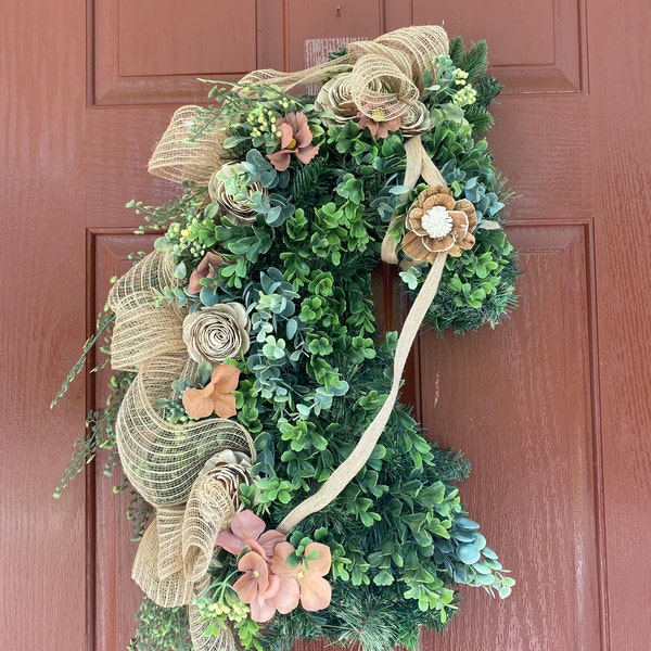 Country Style Sola Wood Rose Horse Head Wreath - Equestrian Horse ...