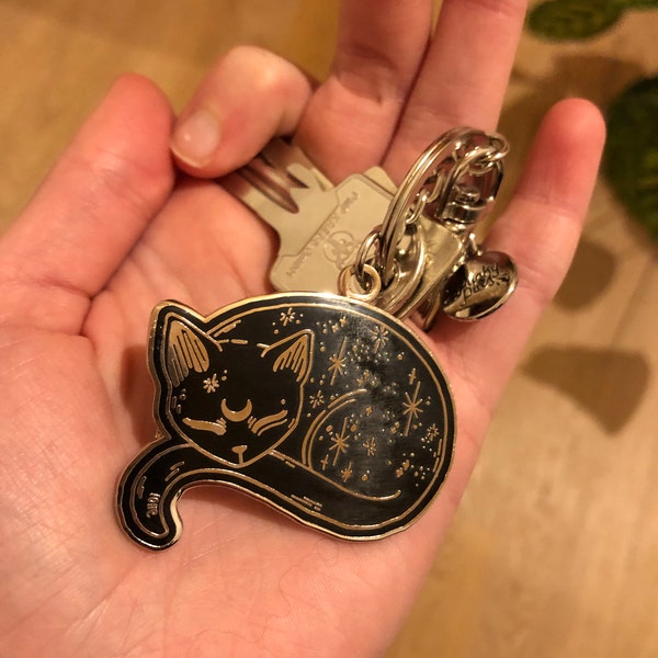 Mystical Cat Enamel Keyring // Punky Pins Key Chain // Space Kitty Key ...