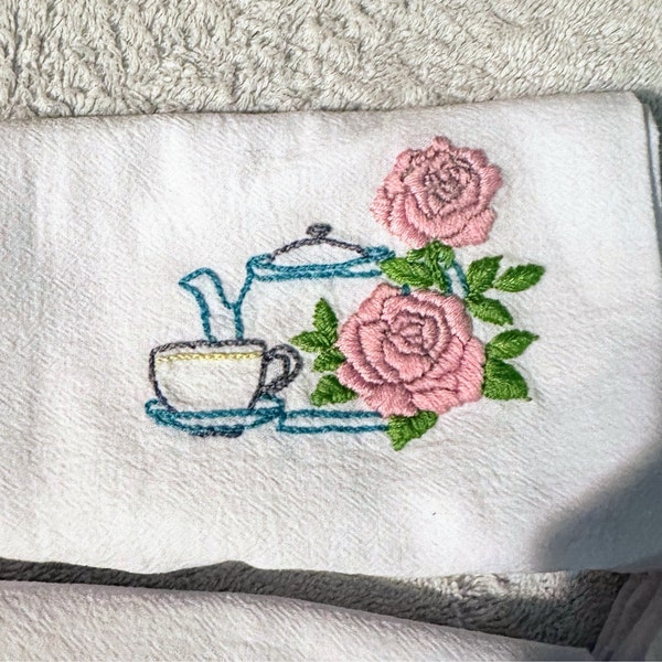 Flower Tea Set Embroidery Pattern Tea Cup Hand Embroidery Tea Cup and ...