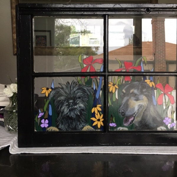 Custom Pet Portrait, Painted Window, Rescue Dogs, Wall Hanging, Painted ...