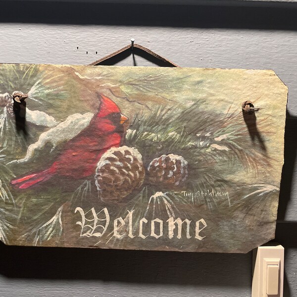 Chickadee Welcome Slate Painting, Door Hanger, Welcome Sign, Hand ...