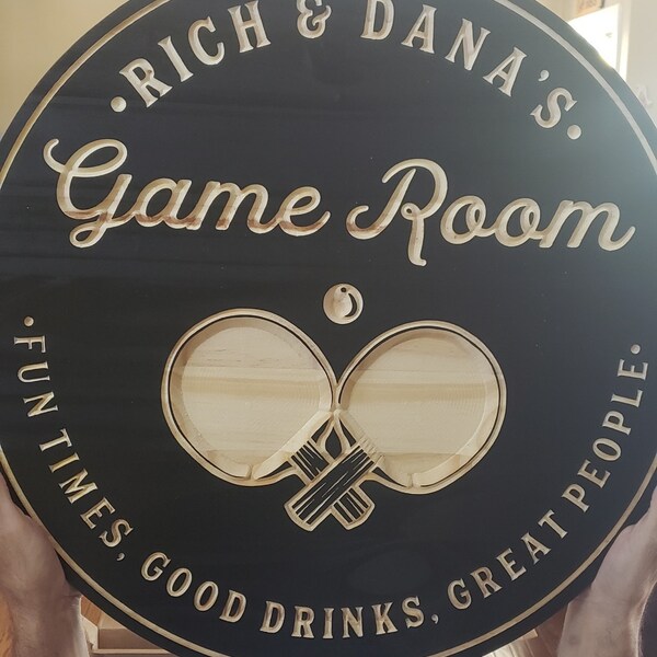 Game Room Sign, Man Cave, Personalized Signs, Ping Pong, Round Wood ...