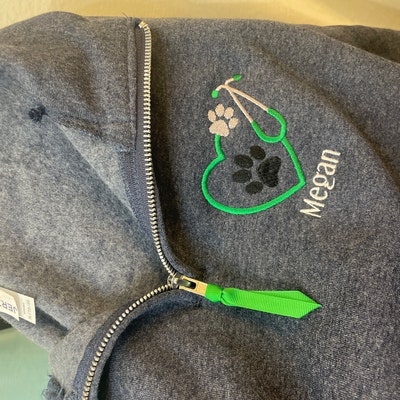 Full Zip Vet Tech Jacket With Sleeve, Vet Assistant Hoodie With Pockets ...