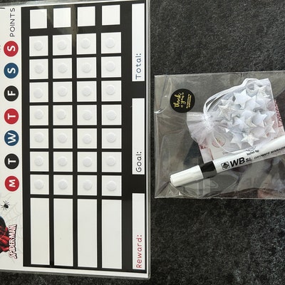 Personalised Re-usable Reward Chart With Velcro Stars, Wipeable Pen for ...