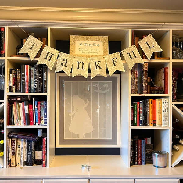 THANKFUL Homemade Book Page Banner Fall Thanksgiving Decor Decoration ...