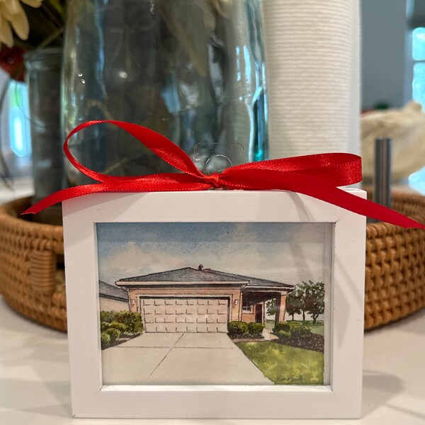 HAND PAINTED Watercolor House Portrait, Realtor Gift Basket, House ...