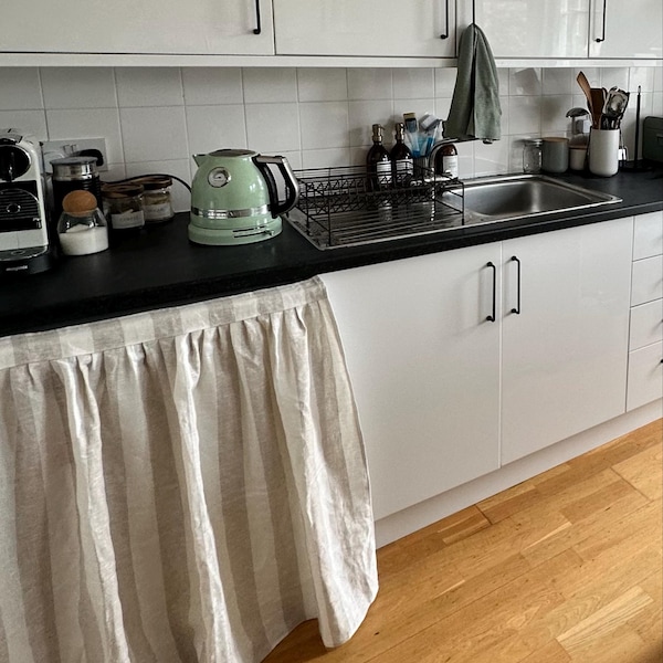 SINK Skirt, VELCRO Cabinet Curtains, Counter Valance, Kitchen Curtain ...