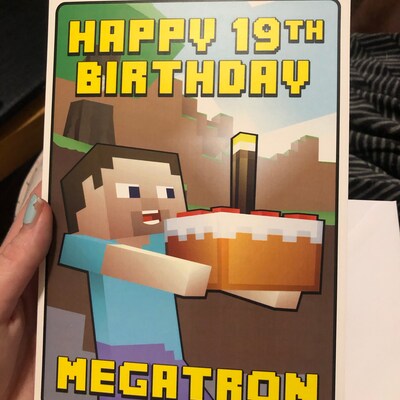 PERSONALISED BIRTHDAY CARD Steve Cake Minecraft Themed Gamer Greeting ...