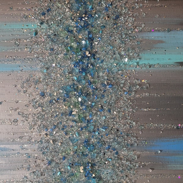 Glitter Glass Painting, Glitter Painting, Silver Glitter Art, Turquoise ...