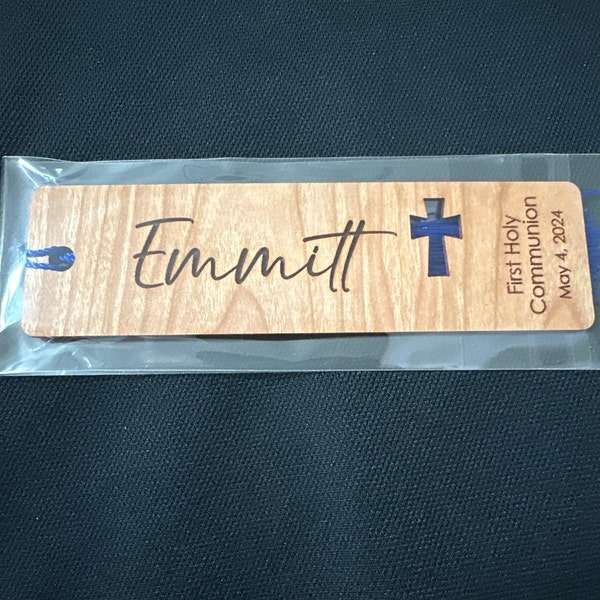 Personalized First Holy Communion Bookmark // Walnut Wood // First ...