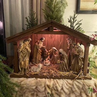 Ready to Ship, Solid Roof, Large Medium Walnut Nativity Stable/creche ...