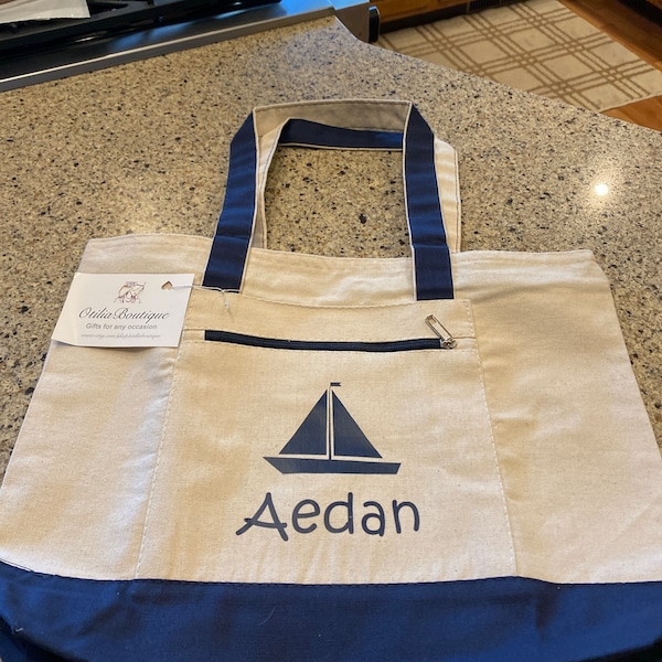 Canvas Zippered Pool Bag, Personalized Kids Beach Tote Bag, Full Gusset ...