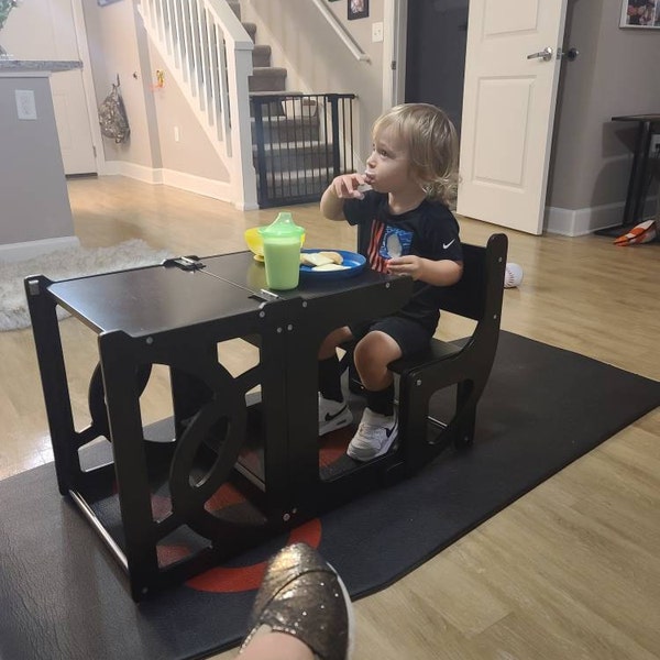 Natural Convertible Toddler Tower & Table WITH BACK, Toddler Kitchen ...