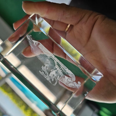 3D Crystal Glass Trophy Laser LED Wooden Small Light Stand Base Display ...