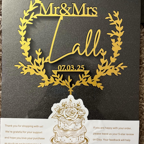 Custom Mr. Mrs Cake Toppers, Gold Cake Toppers for Wedding ...