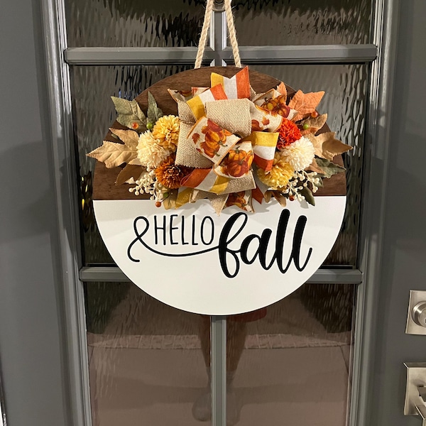 Hello Fall Door Hanger, Autumn Door Sign, Fall Front Door Hanger, Front ...