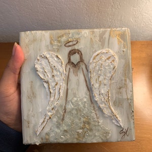 Textured Front Angel With Glass, Block Art, Glass Art, Crushed Glass ...