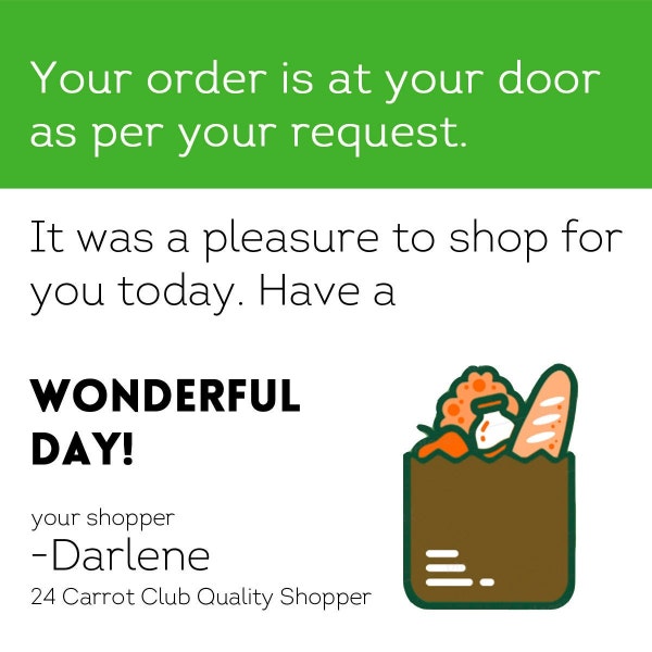 Delivery Thank You Note, Message Personalized, Shipt Card, Rating For ...