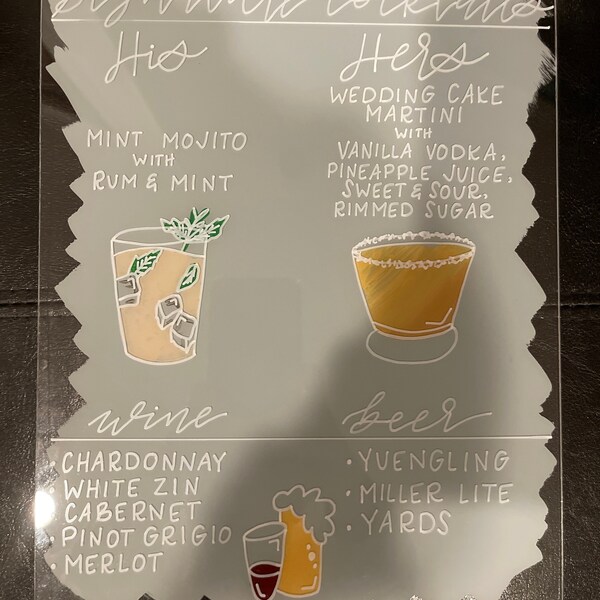 Custom Acrylic Bar Menu Sign for Wedding, Bar Menu Signage, Acrylic ...